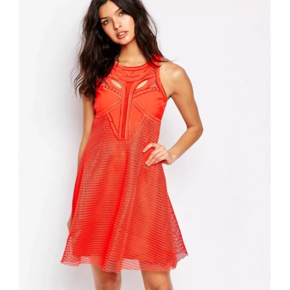 River Island | Dresses | River Island Red Mesh Skater Dress | Poshmark